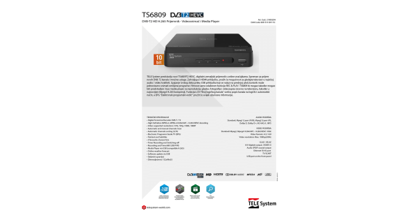 Prijemnik zemaljski, TELE System, DVB-T2, H.265 / 10 bit, SCART